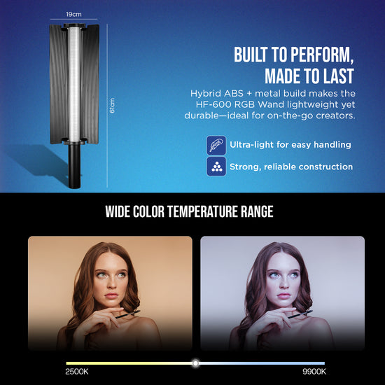 HF-600 RGB Light Stick 24W, 5200mAh, 2500K-9900K – HIFFIN
